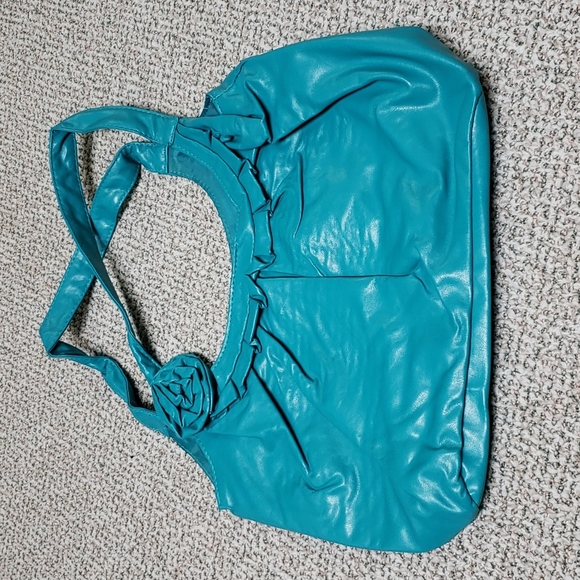 Zan*Art | Bags | Turquoise Pleather Handbag With Ruffled Edge And Rise ...